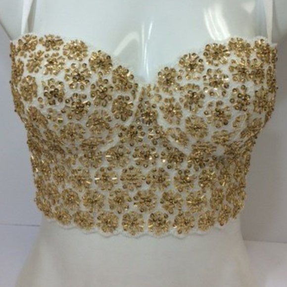 Crown Jewels | Tops | Gold Beaded On White Bra Crop Top Bustier Corset ...